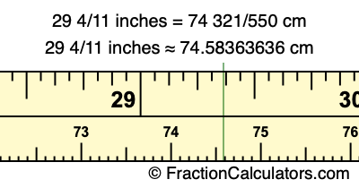 Convert 29 4/11 inches to cm (29 4/11 inches to centimeters)